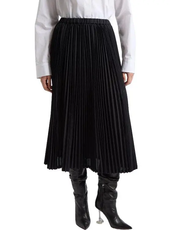 Junya Watanabe Pinstripe Pleated Midi Skirt - Black/grey