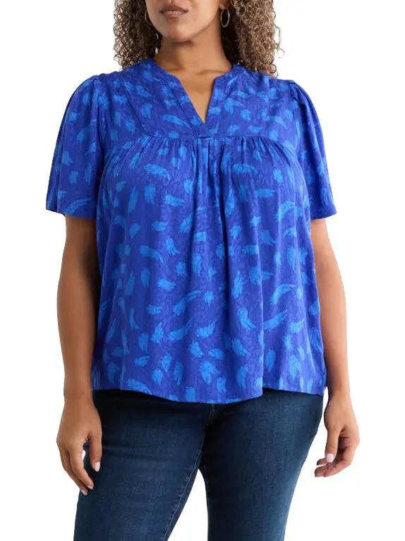 SUGARLIPS Darya Strokes Ferma Split Neck Top - Cobalt Blue
