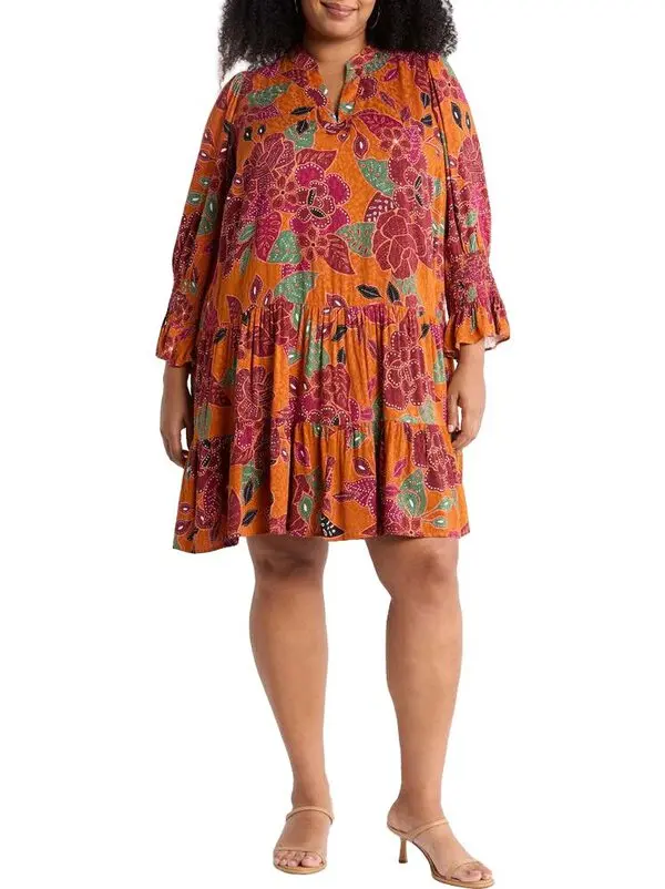 SUGARLIPS Marven Floral Shift Minidress - Rust-brown