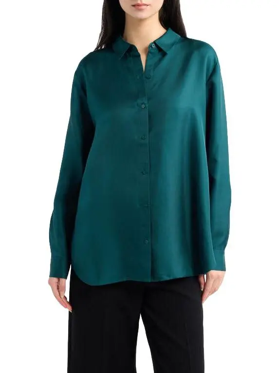 Eileen Fisher Silk Long Shirt - Kelp