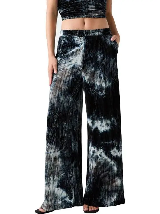 Guess Arlowe Crushed Velvet Wide Leg Pants - Black/blue Multi