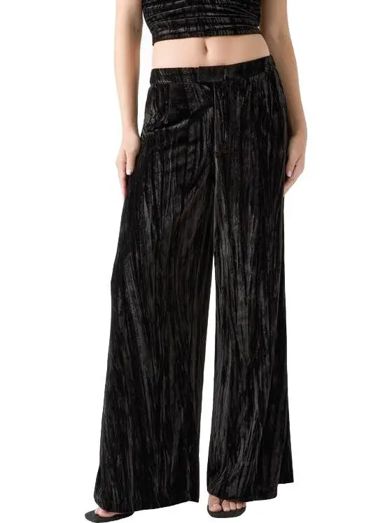 Guess Arlowe Crushed Velvet Wide Leg Pants - Jet Black