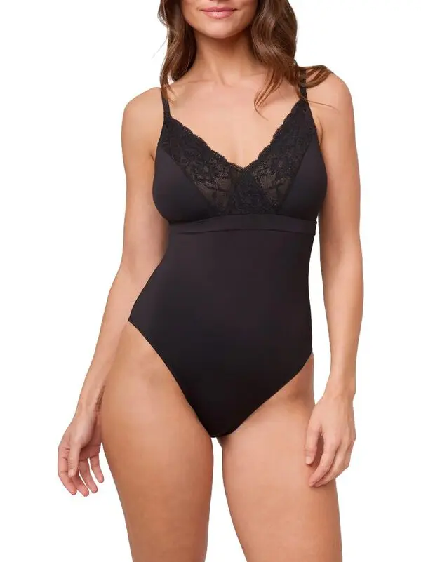 MONTELLE INTIMATES Lace Trim Bodysuit - Black
