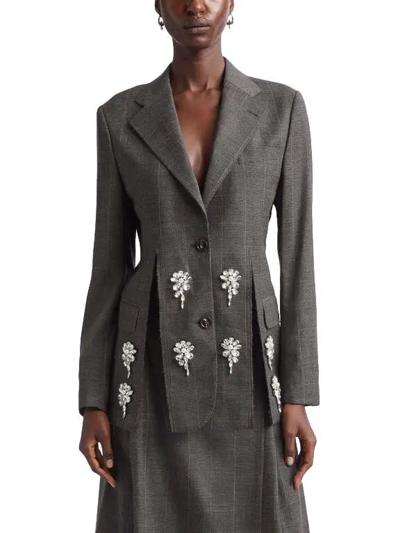 Simone Rocha Embellished Wool Blend Blazer - Peat/pearl/clear
