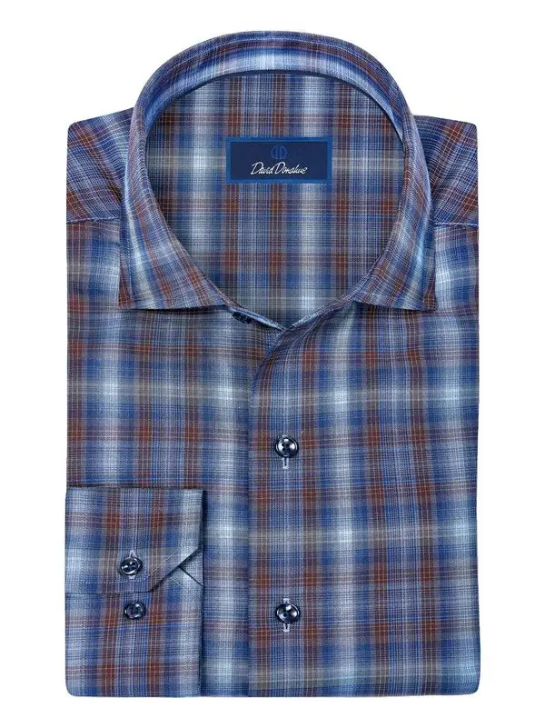 David Donahue Check Sport Shirt - Navy/chocolate