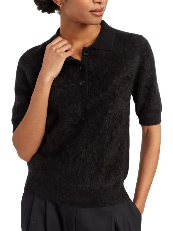 Chinti & Parker Brushed Cashmere Polo Tee - Black
