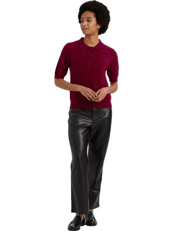 Chinti & Parker Brushed Cashmere Polo Tee - Cherry