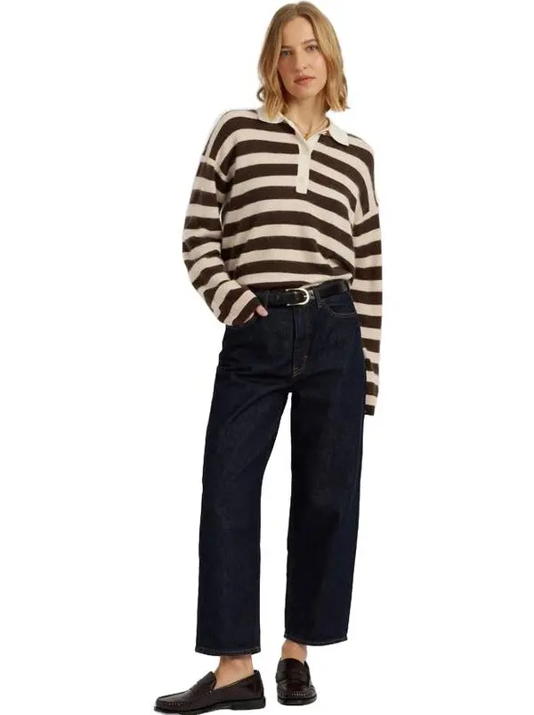 Chinti & Parker Merino Stripe Polo Top - Pink