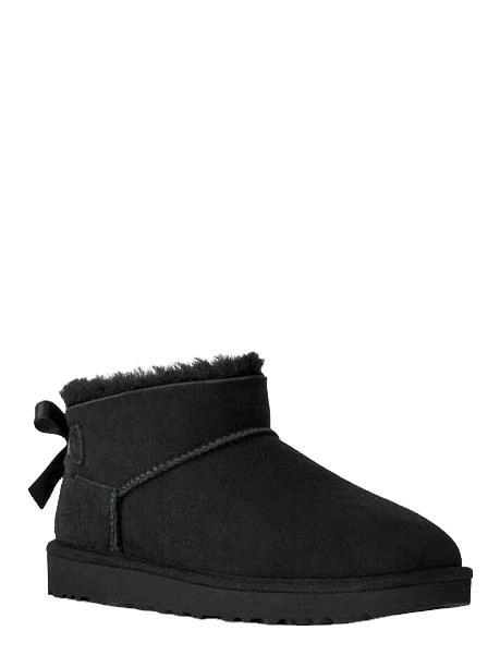UGG Ultra Mini Bailey Bow Genuine Shearling Boot - Black