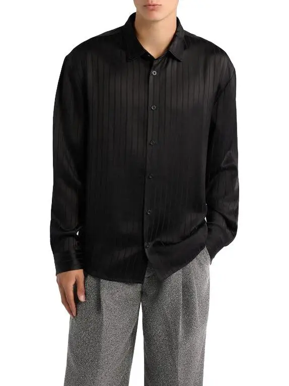 KROST Relaxed Fit Button-up Pile Stripe Shirt - Black