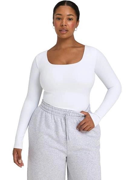 HERA Dual Wear Long Sleeve Scoop Neck Top - White