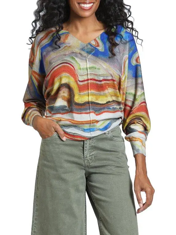 APNY Marbleized Earth V-neck Sweater - Desert Mirage