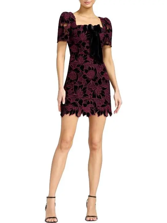 Dress The Population Clarke Floral Lace Minidress - Deep Plum Multi