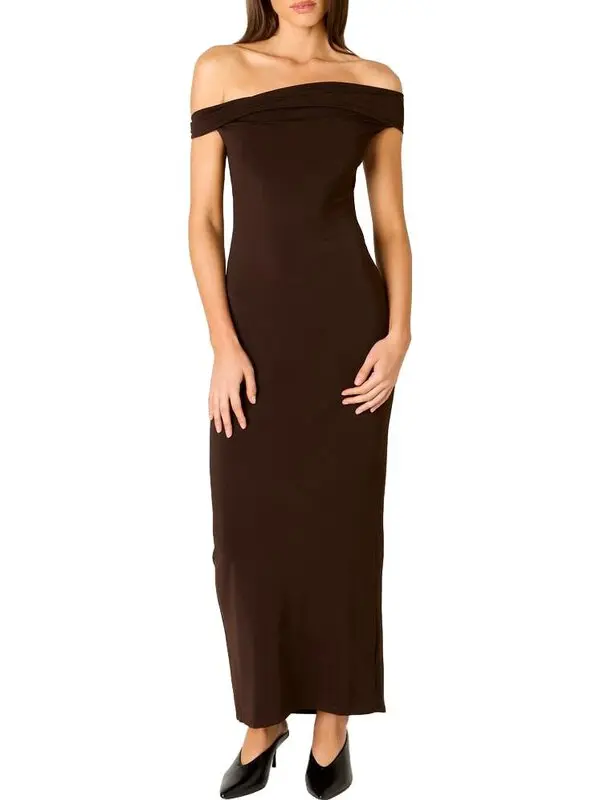 NIA Clara Off The Shoulder Dress - Espresso