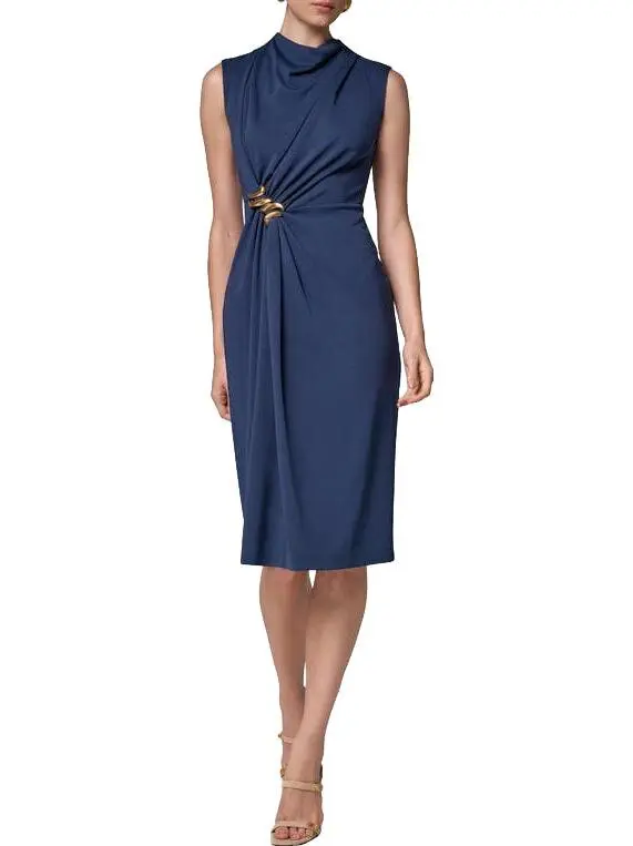 Donna Karan New York Sleeveless Drape Jersey Midi Sheath Dress - Night Sky
