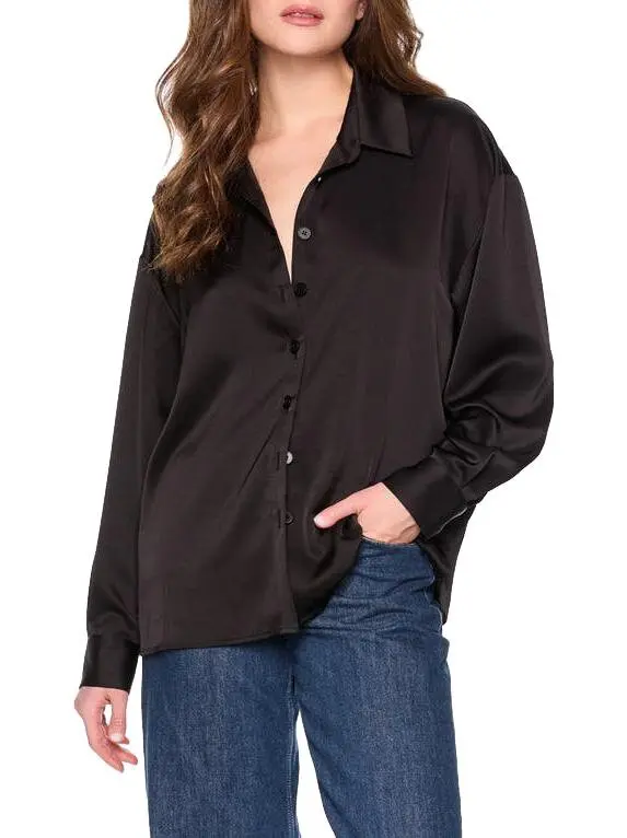 Susana Monaco Satin Button Front Shirt - Black