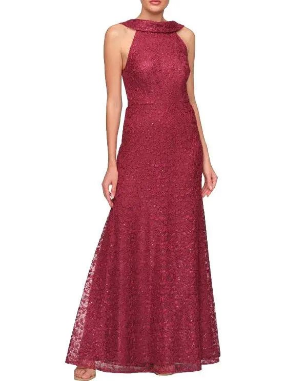 Js Collections Peggy Sequin Lace Gown - Red Plum