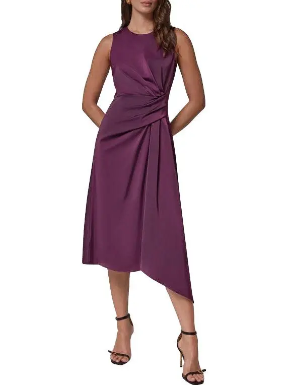 Donna Karan New York Side Draped Asymmetric Hem Stretch Satin Dress - Prune