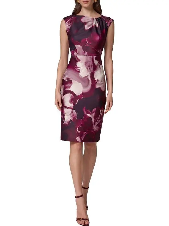Donna Karan New York Floral Sleeveless Sheath Dress - Black Cherry Multi