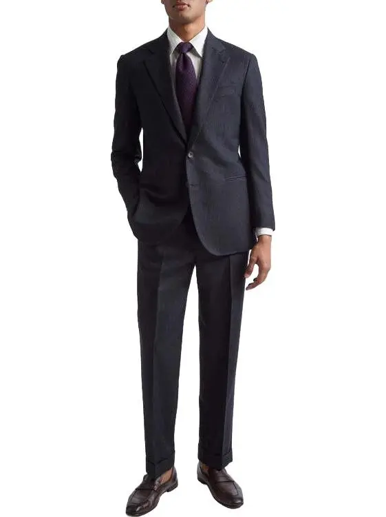 J. MUESER Waverly Pinstripe Virgin Wool Suit - Navy