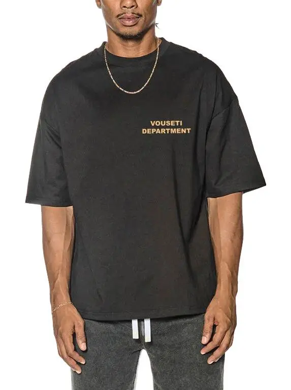 VOUSETI Department Oversize Cotton Graphic T-shirt - Black