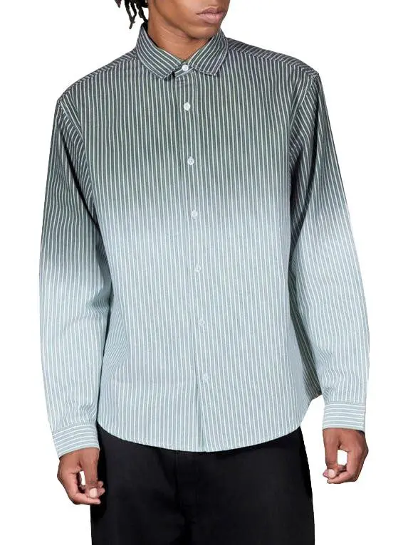 PLEASURES Fade Stripe Button-up Shirt - Green Multi