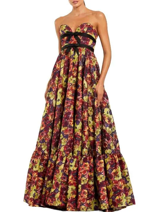 Mac Duggal Sleeveless Brocade A-line Gown - Burgundy Multi