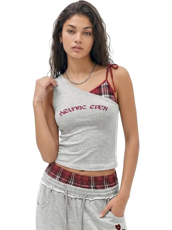 AELFRIC EDEN Asymmetric Tie Strap Tank Top - Grey