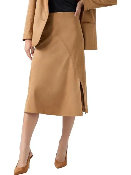 Guess Jennie Faux Suede Midi Skirt - Open Brown