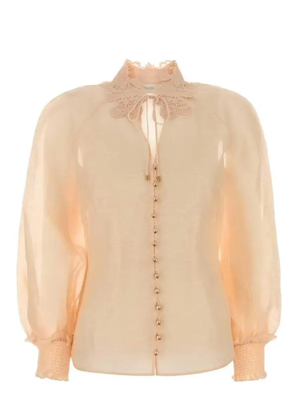 Zimmermann Salmon Linen Blend Rebellion Blouse - Pink