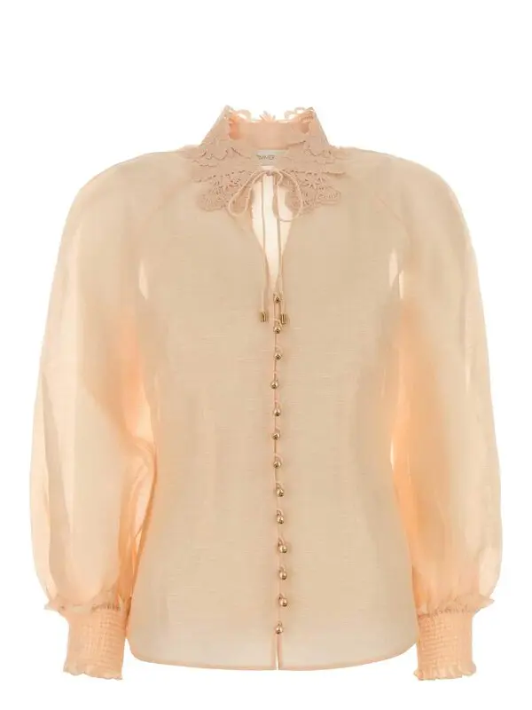 Zimmermann Salmon Linen Blend Rebellion Blouse - Pink