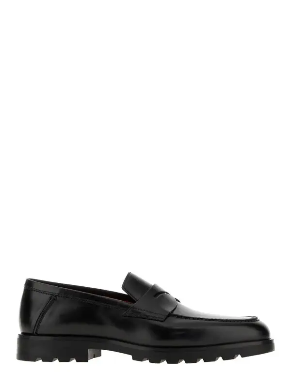 Santoni Leather Rock Loafers - Black