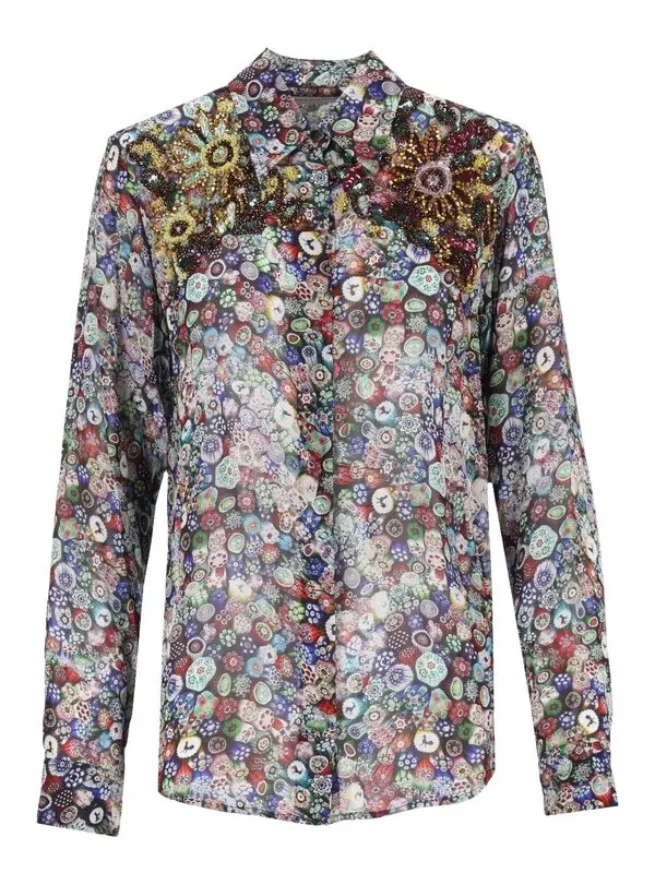 Dries Van Noten Printed Georgette Blouse With Sequin Decorations - Multicolor