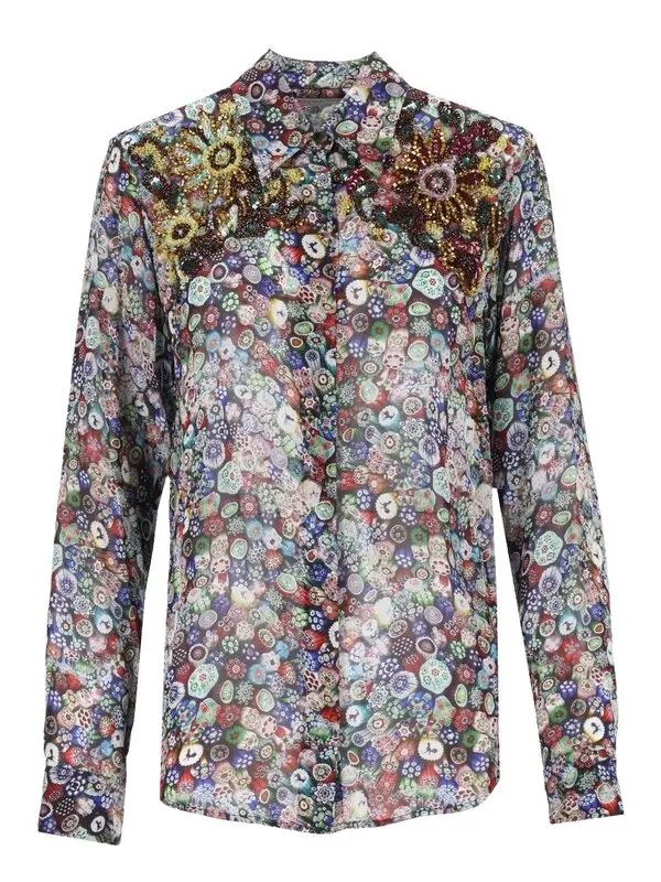 Dries Van Noten Printed Georgette Blouse With Sequin Decorations - Multicolor