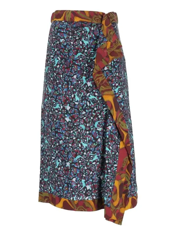 Dries Van Noten Draped Midi Viscose Skirt - Multicolor