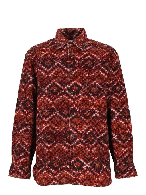Dries Van Noten Printed Velvet Shirt - Red