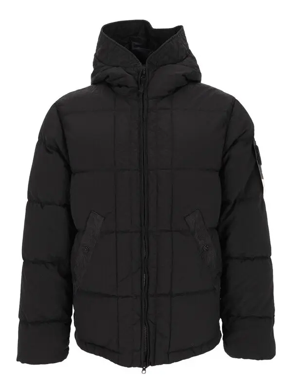 Stone Island Hooded Down Jacket In Nylon Metal Fabric - Black