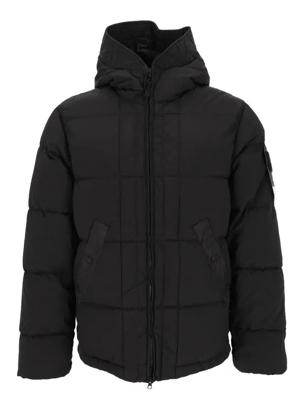 Stone Island Hooded Down Jacket In Nylon Metal Fabric - Black