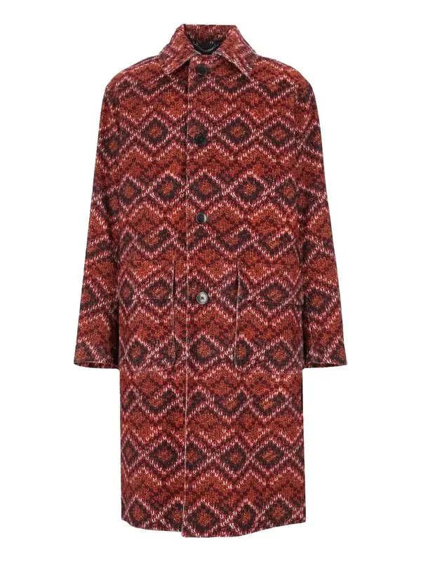 Dries Van Noten Long Printed Velvet Coat - Red