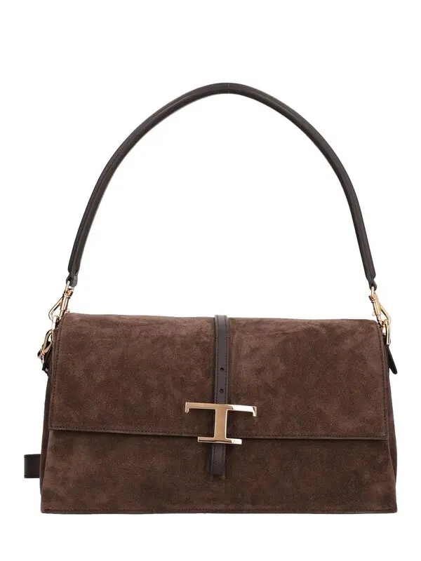 TOD'S Small “flap T Timeless” Bag In Suede - White