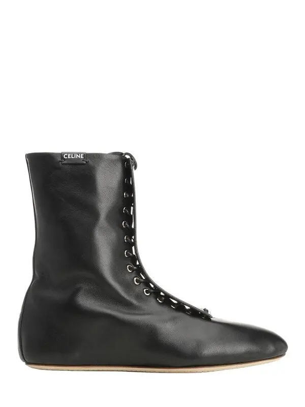 Celine Lace-up Leather Boot - Black