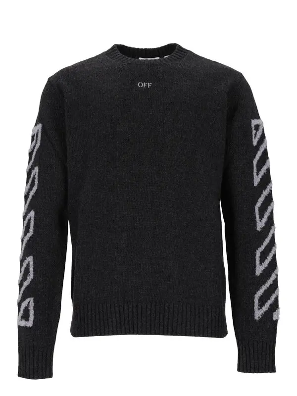 Off-White The Diagonal Arrow Fuzzy Crew Neck Sweater - Gray