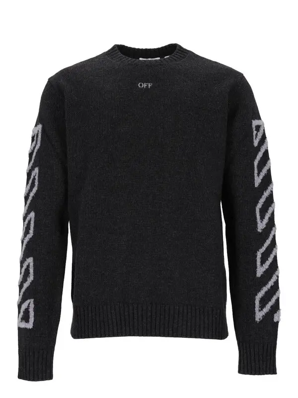Off-White The Diagonal Arrow Fuzzy Crew Neck Sweater - Gray