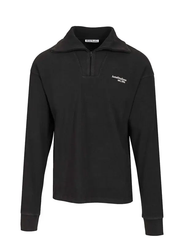 Acne Studios Half-zip Sweatshirt With Logo - Black