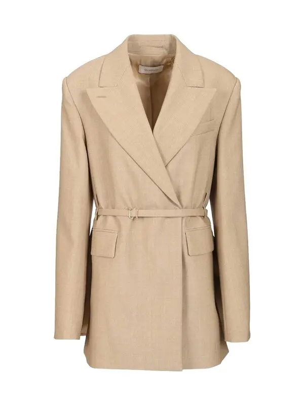 Sportmax Long Double-breasted Wool Blazer - Cream