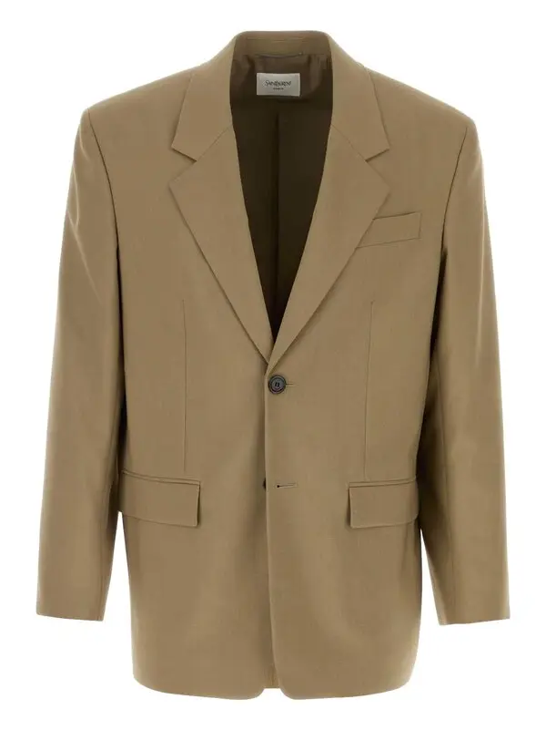 Saint Laurent Khaki Wool Blend Blazer - Green