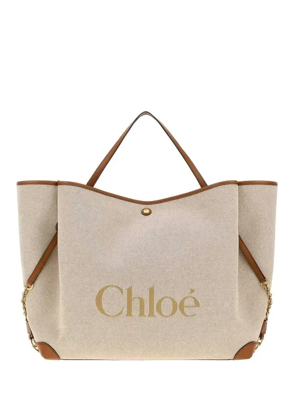 Chloé Beige Canvas Clover Shopping Bag - Brown