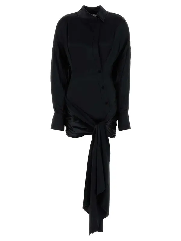 Attico Satin Shirt Dress - Black