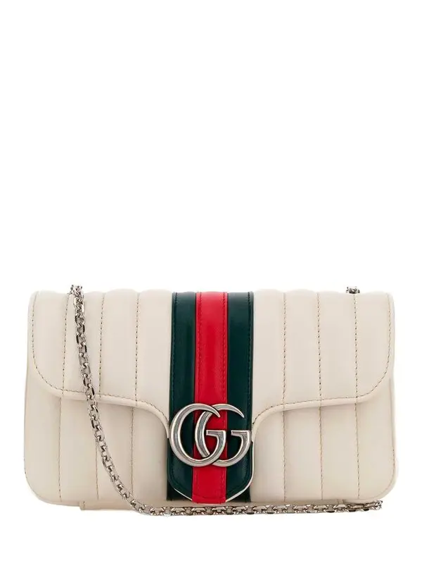 Gucci Ivory Nappa Leather Jetset Gg Marmont Crossbody Bag - White