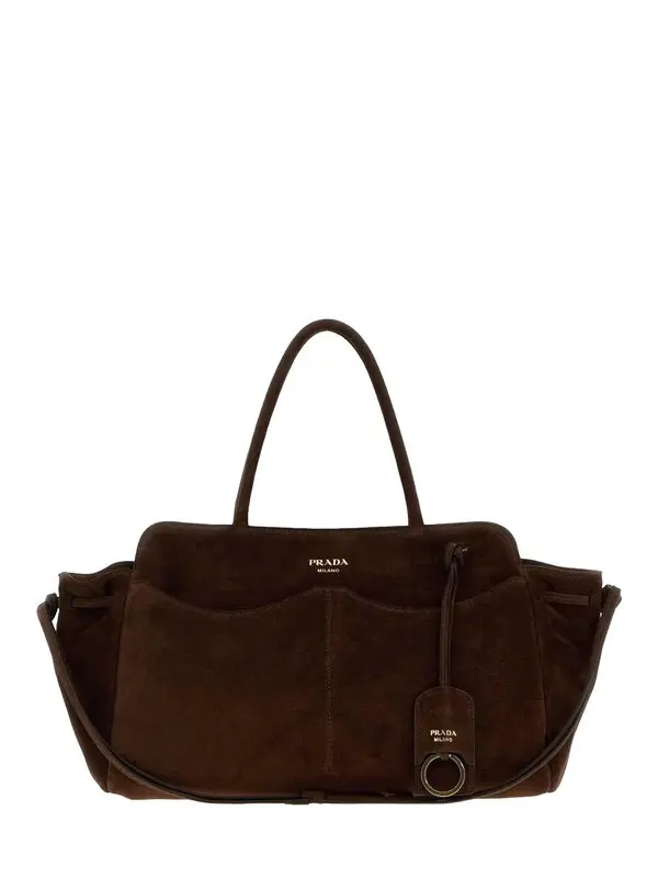 Prada Suede Carry Handbag - Brown